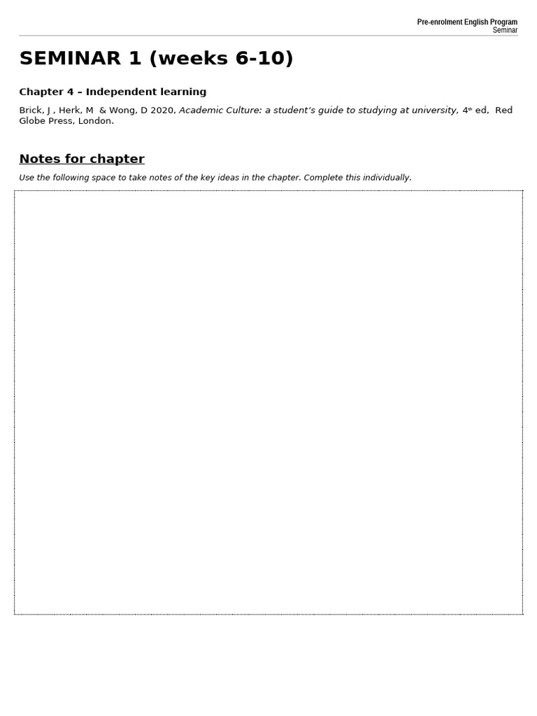 Pre-enrolment English Seminar Guide | PDF | Learning Styles | Cognitive ...