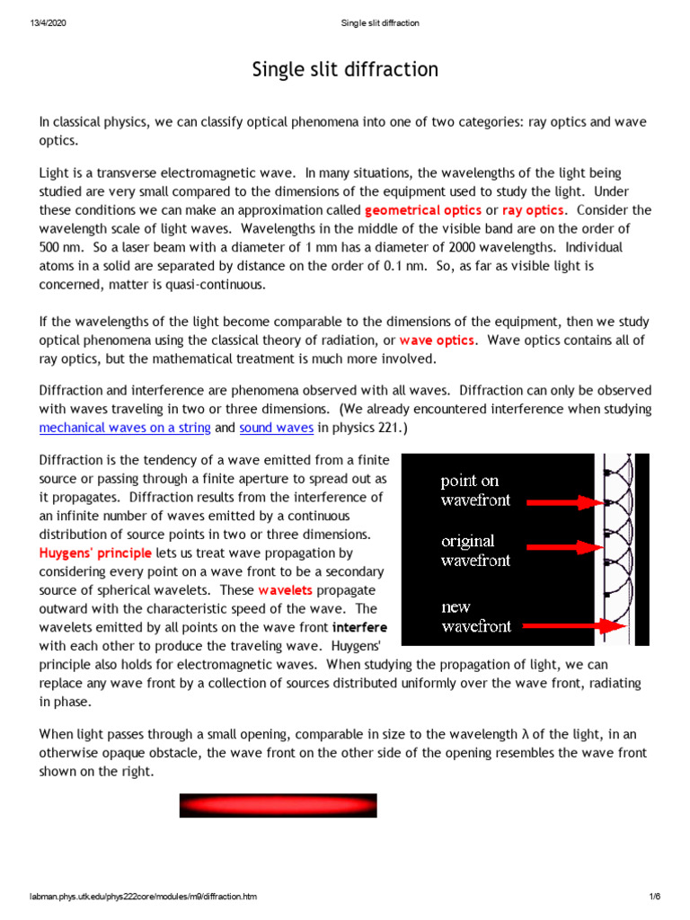 Single Slit Diffraction | PDF | Diffraction | Wavelength