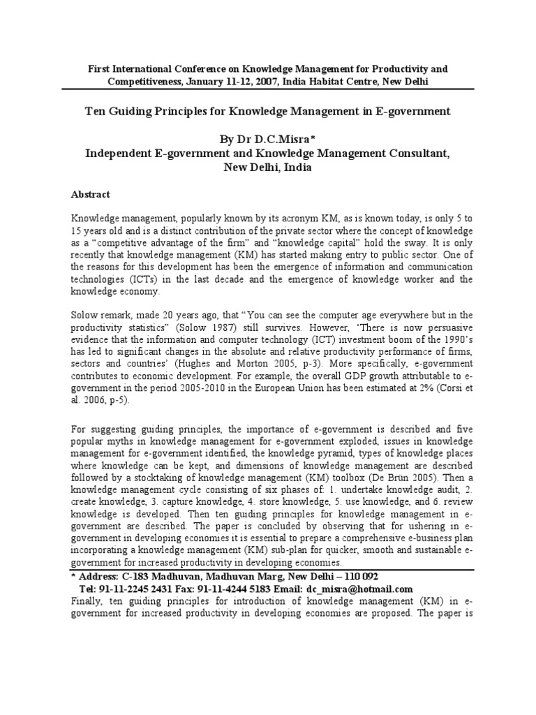 Ten Principles for KM in E-Government | PDF | Knowledge Management | E ...