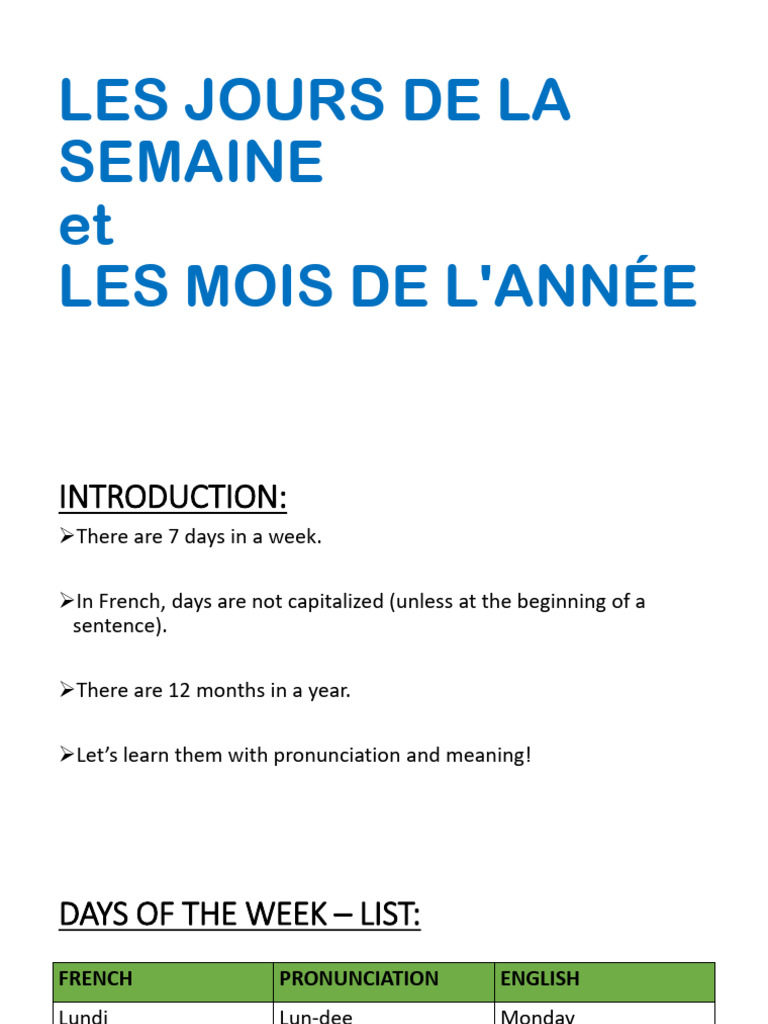 Jours et mois en français : guide complet | PDF
