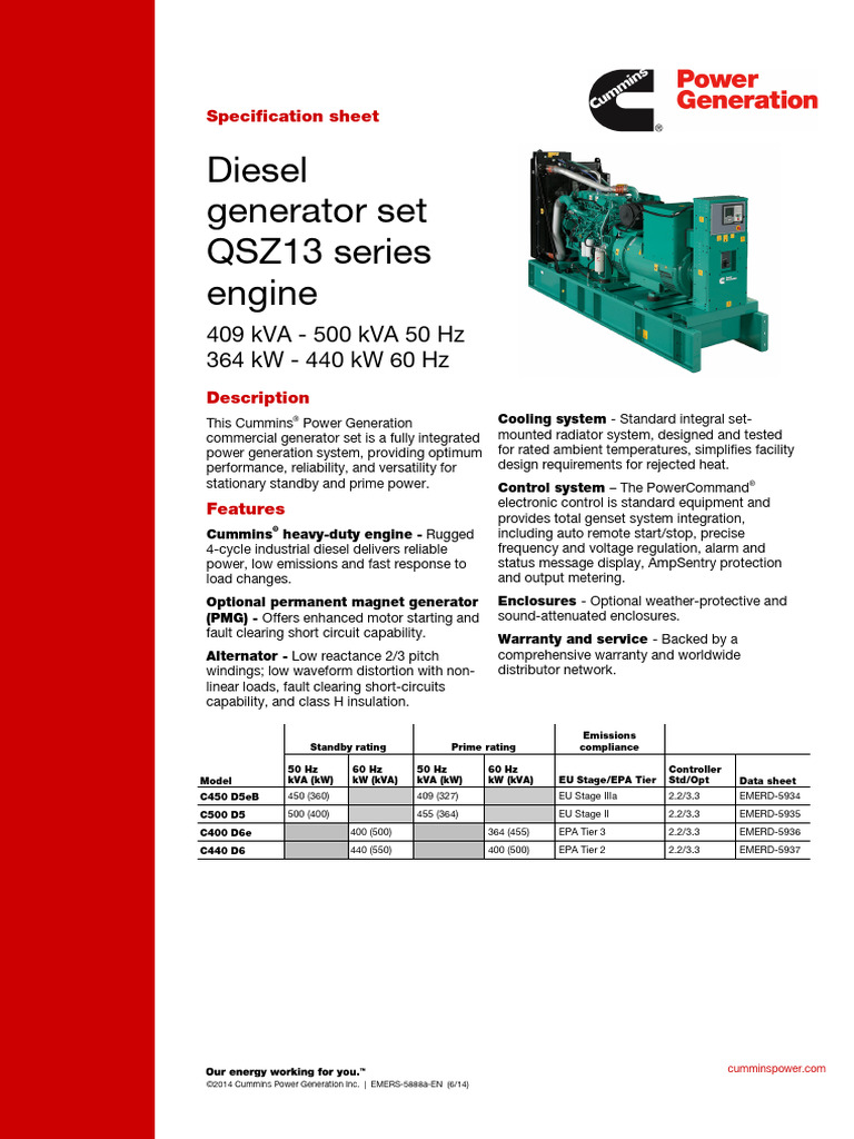 409 kVA Diesel Generator Specifications | PDF | Electric Generator ...