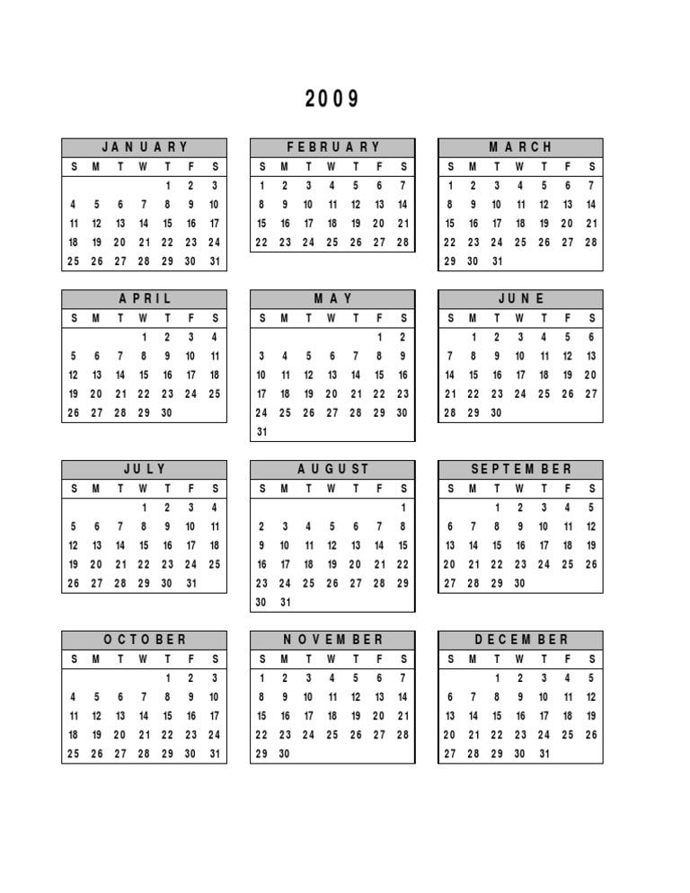 2009 Calendar | PDF