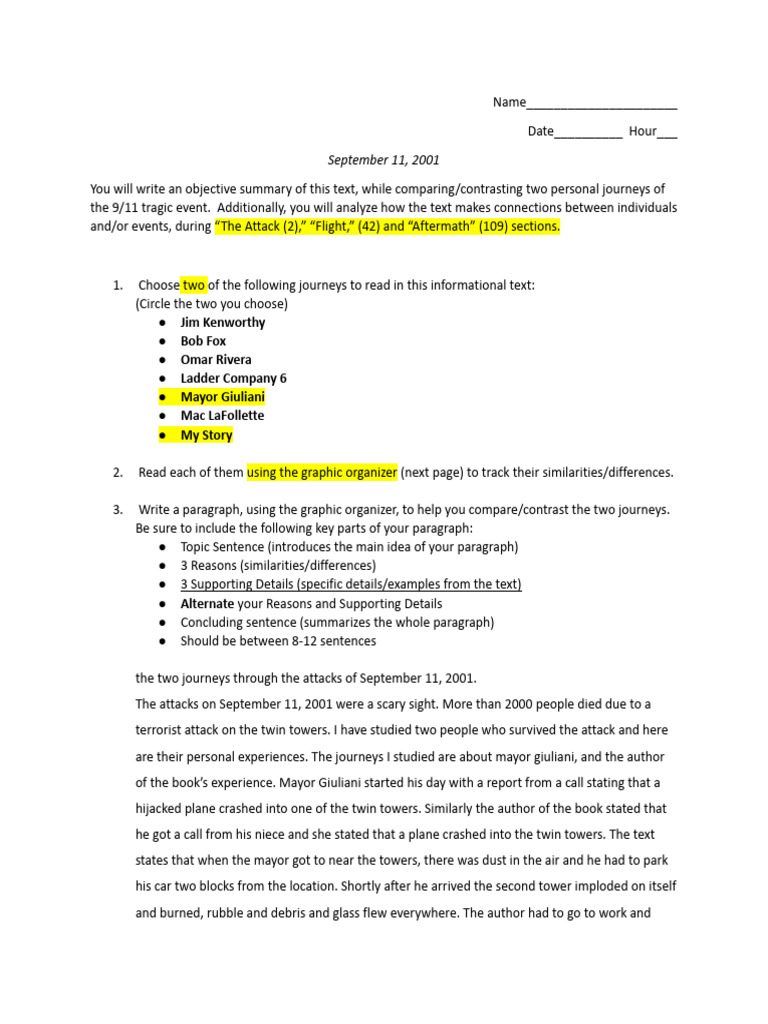 911 Informational Text Assignment | PDF | September 11 Attacks ...