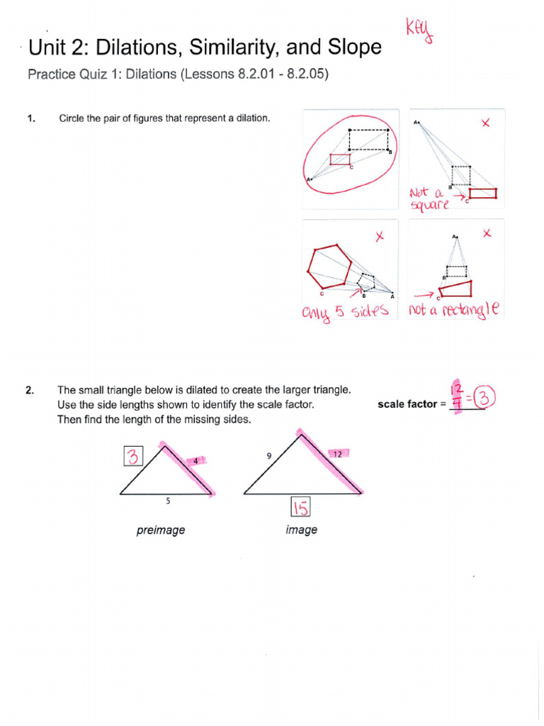 Dilation and Similarity Practice Quiz | PDF | Mathematics | Elementary ...