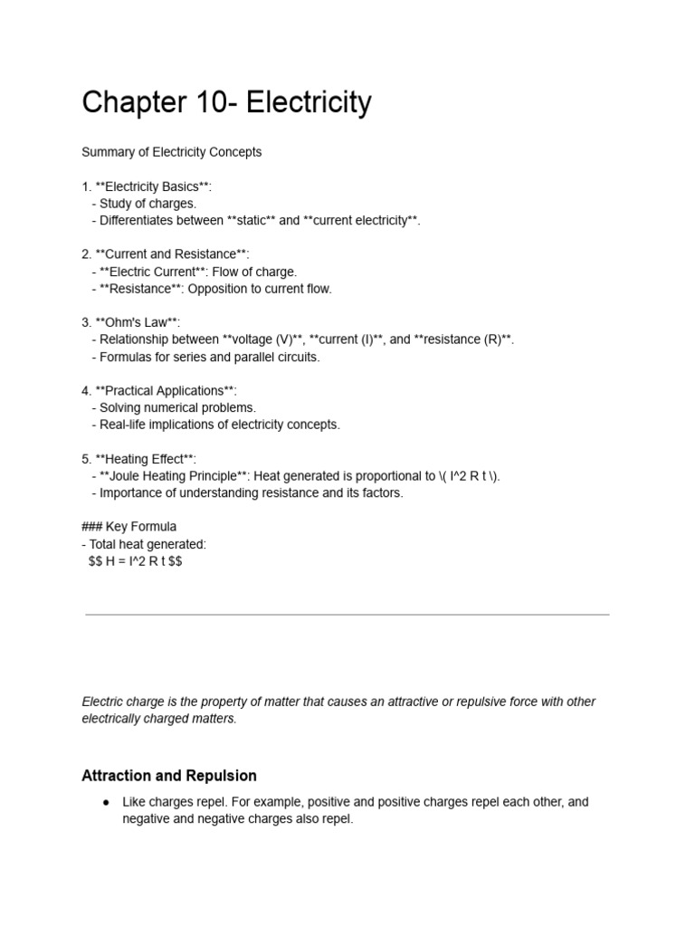 CH 1 - Electricity Notes | PDF | Electric Current | Electrical ...