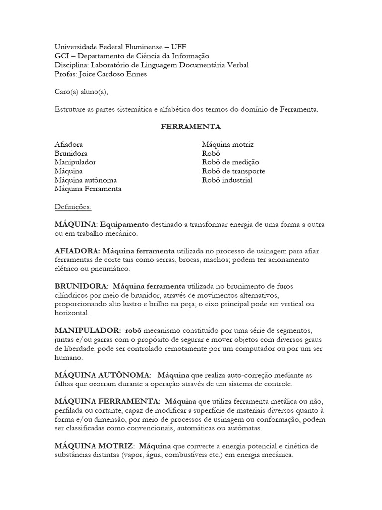 Abigail Alves Gomes Fernandes - Exercício - Tesauro - Ferramenta | PDF ...