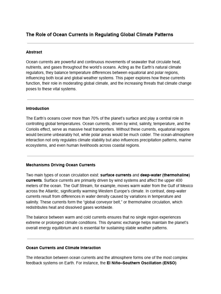 The Role of Ocean Currents in Regulating Global Climate Patterns | PDF ...