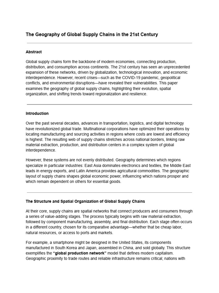 Geography of 21st Century Supply Chains | PDF | Supply Chain ...