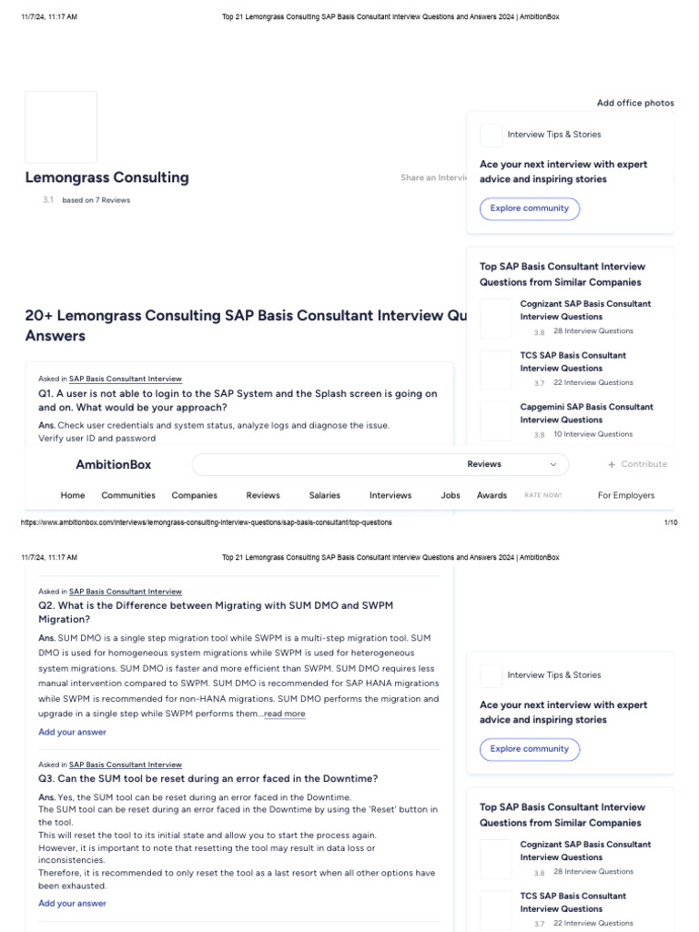 Top 21 Lemongrass Consulting SAP Basis Consultant Interview Questions and Answers 2024 ...