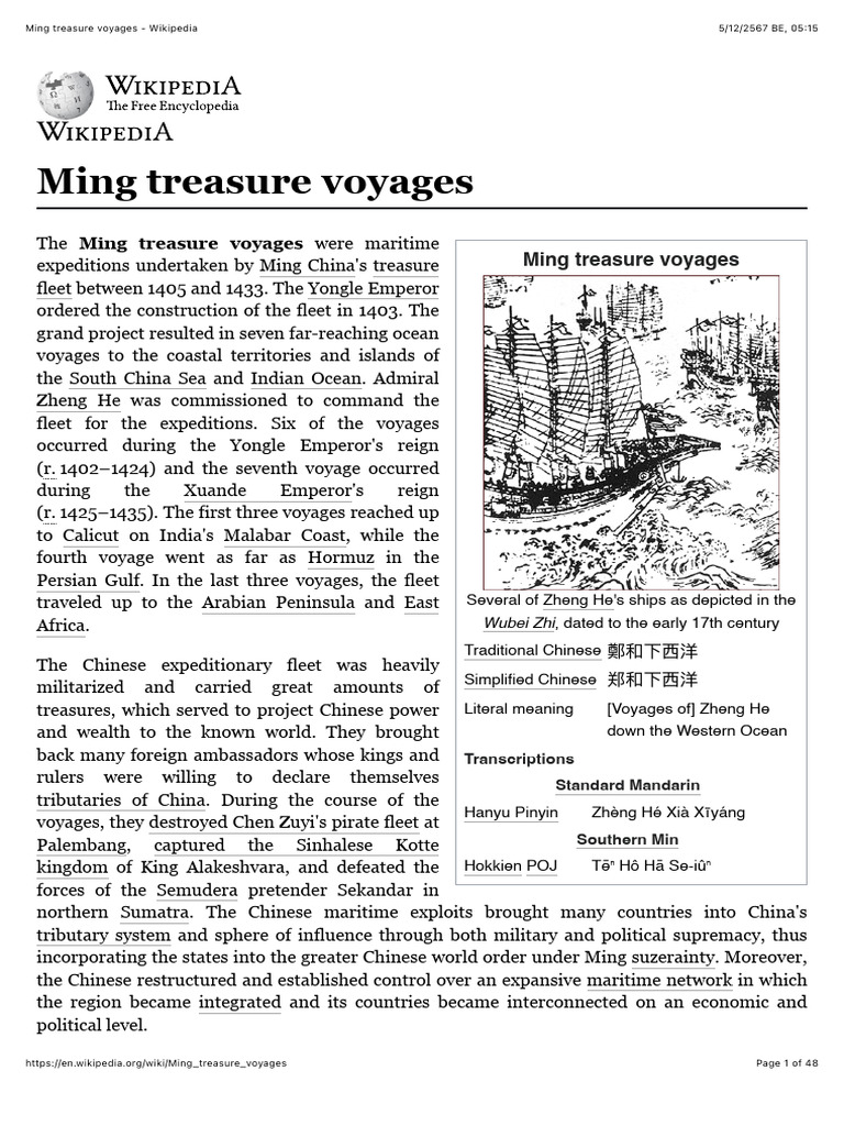 Ming Treasure Voyages - Wikipedia | PDF | China | World Politics