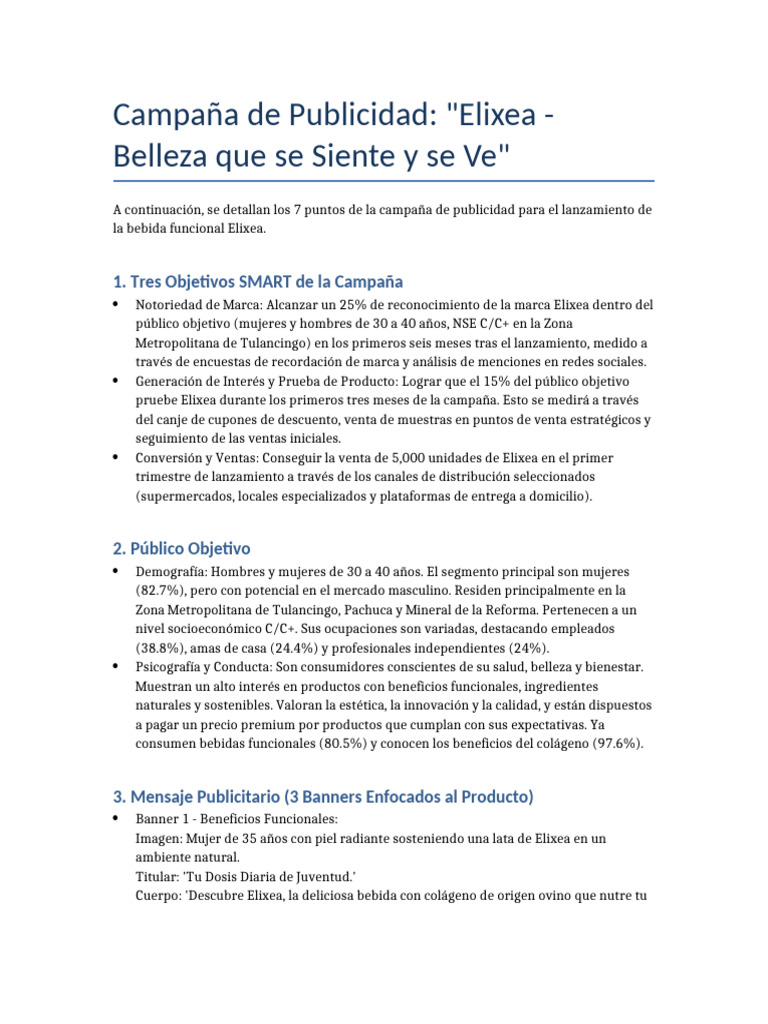 Campaña Publicidad Elixea | PDF | Publicidad | Marketing
