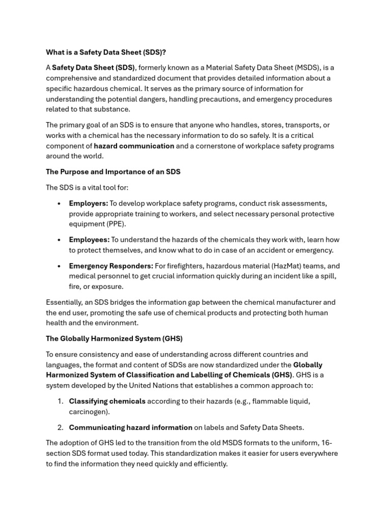 Understanding Safety Data Sheets (SDS) | PDF | Dangerous Goods | Labor ...