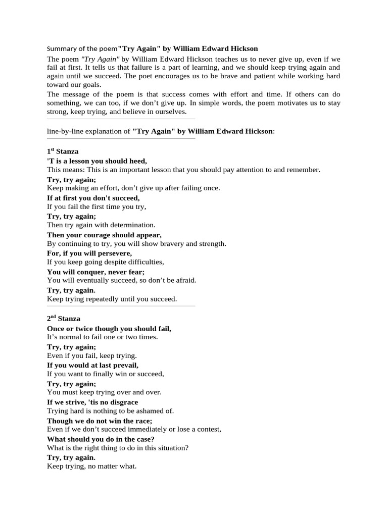 Summary of "Try Again" Poem | PDF