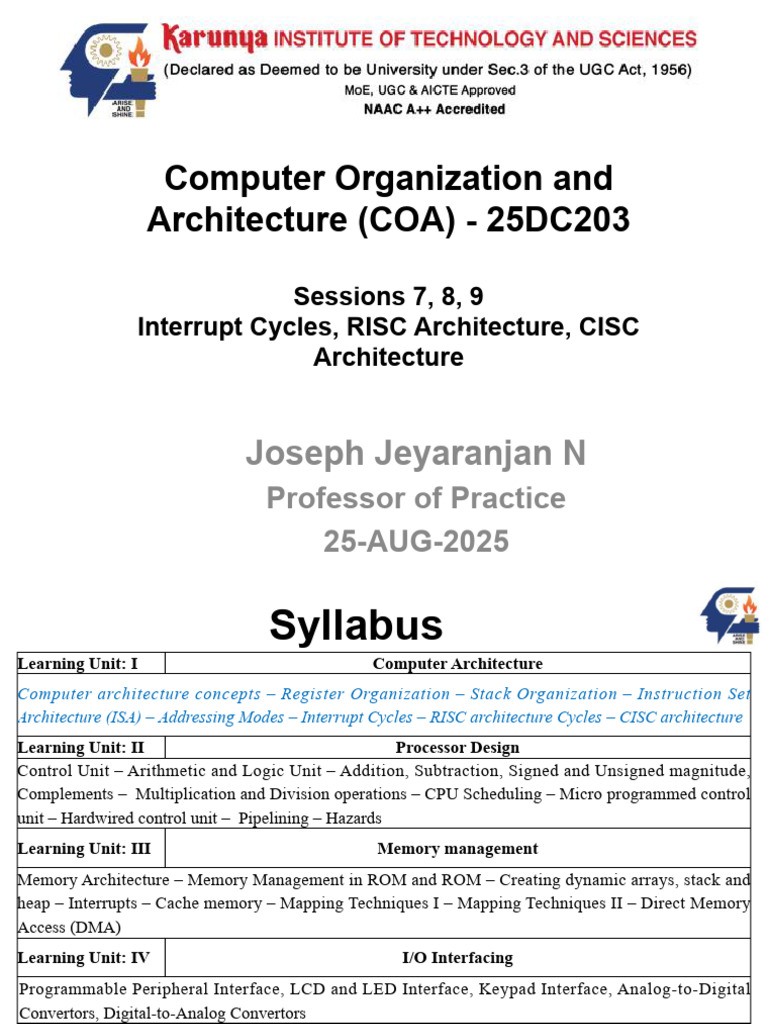 Session 7,8,9 - Interrupt Cycles, RISC Architecture, CISC Architecture | PDF | Central ...