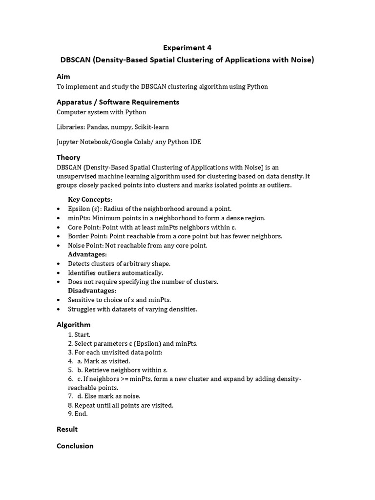 DBSCAN Experiment | PDF