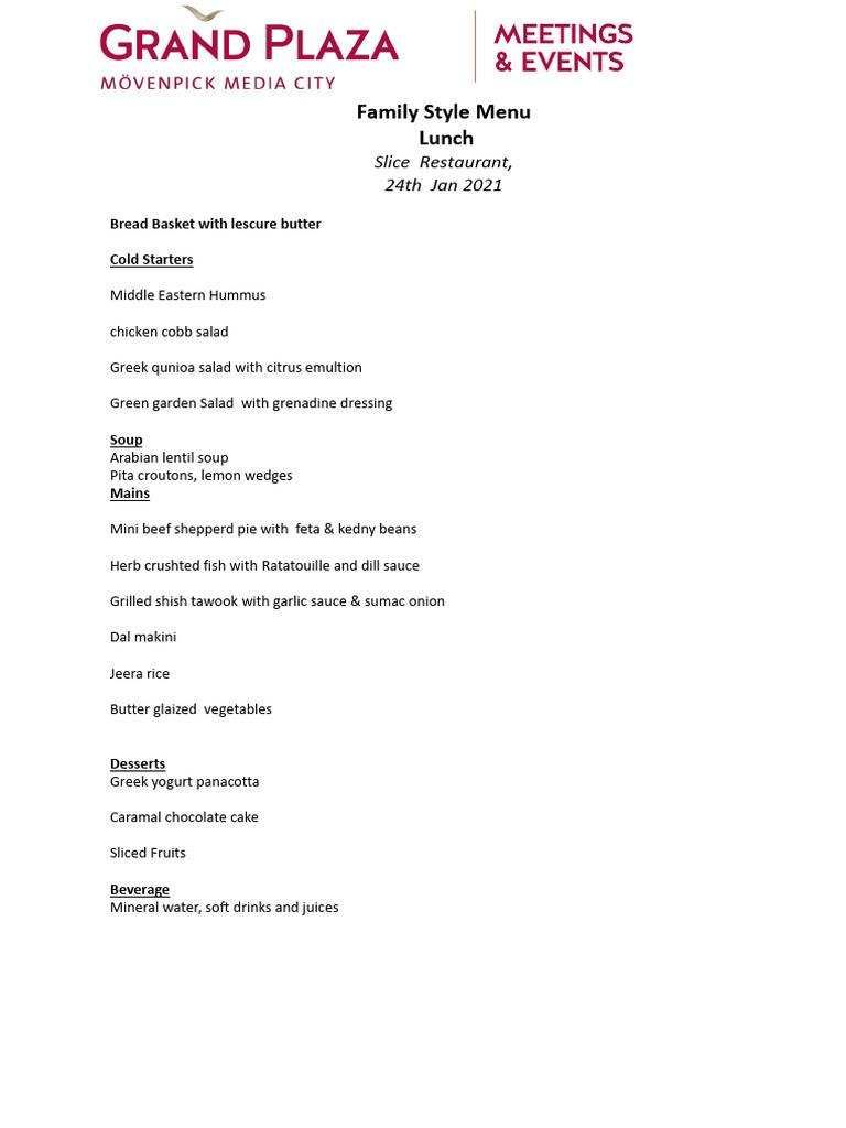 GSK Family Style Lunch Menu | PDF