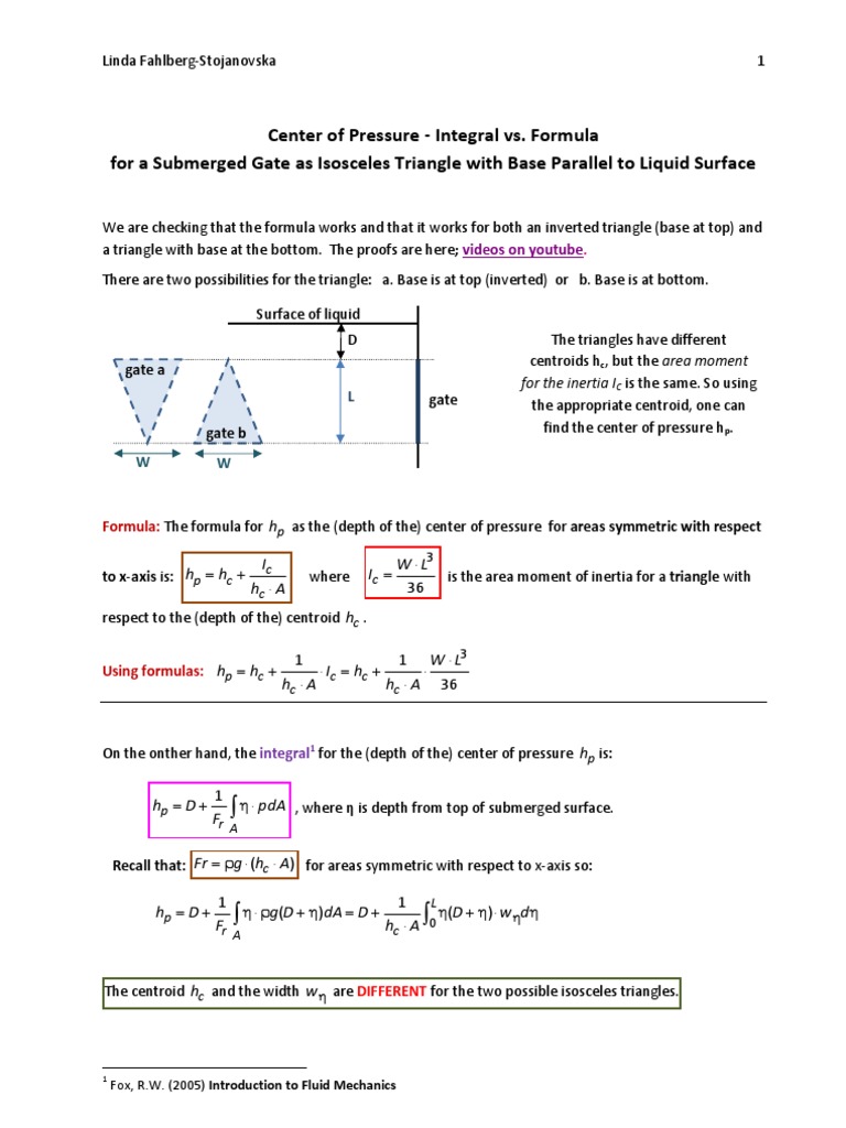 A Submerged Isosceles Triangle: Center of Pressure and Area Moment of ...