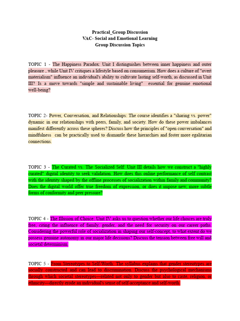 Social and Emotional Learning Topics | PDF | Empathy | Socialization