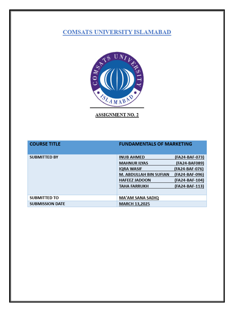 Fundamentals of Marketing Assignment 2 | PDF