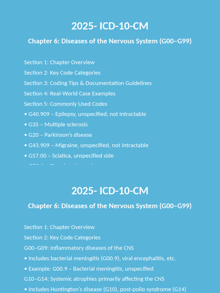 ICD-10-CM Nervous System Codes 2025 | PDF | Central Nervous System ...