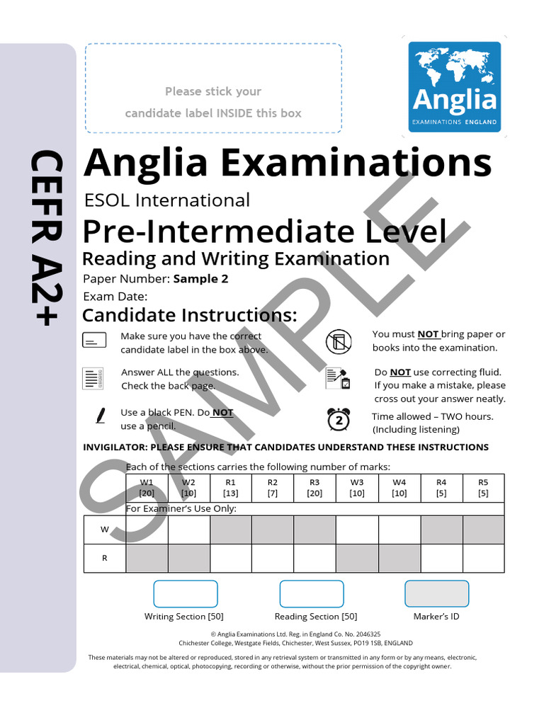 Pre-Intermediate Reading & Writing Exam | PDF