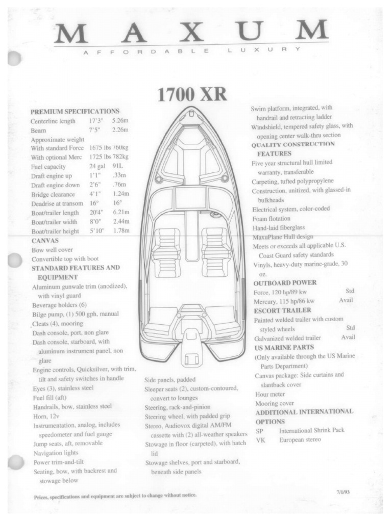 Maxum Spec Sheets | PDF