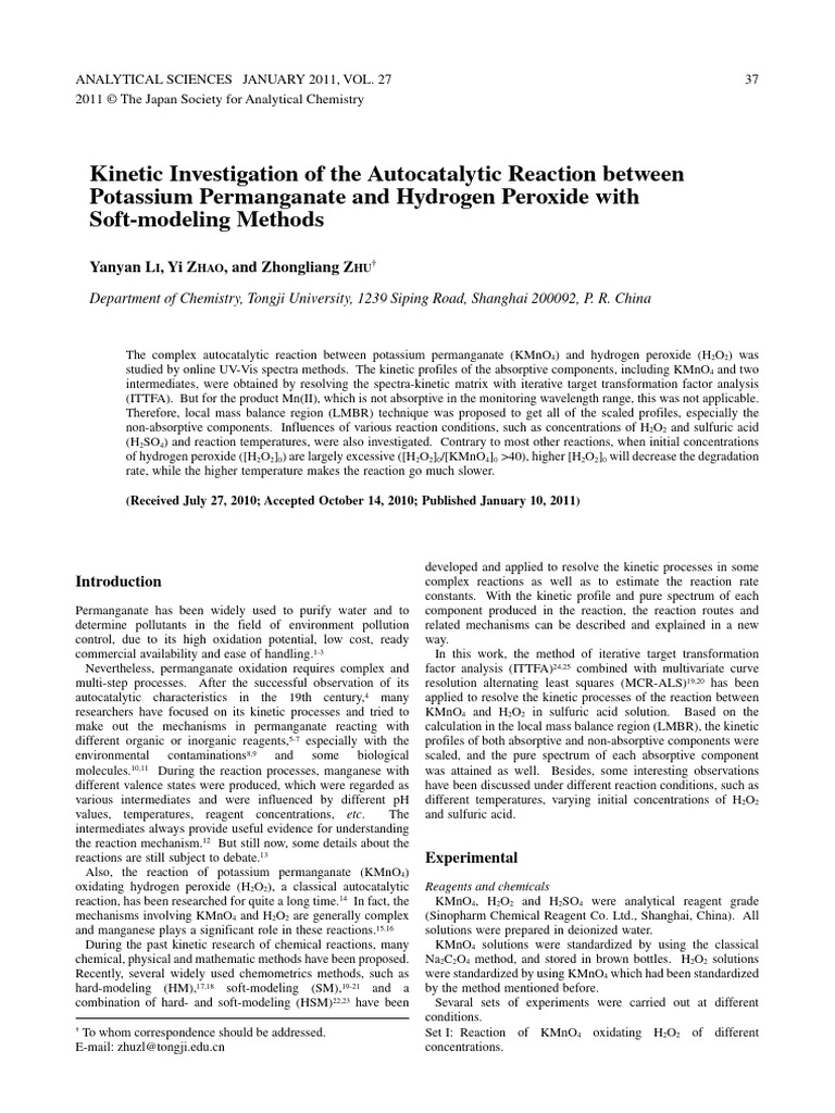 Kinetic Investigation of The Autocatalytic Reaction Between Potassium ...