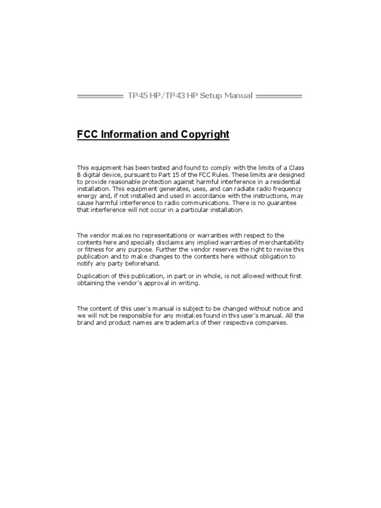 TP45 HP/TP43 HP Setup Manual | Download Free PDF | Bios | Booting