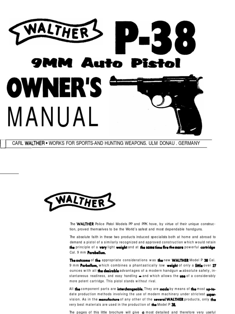 Manual - Walther P-38 Pistol | PDF | Trigger (Firearms) | Handgun