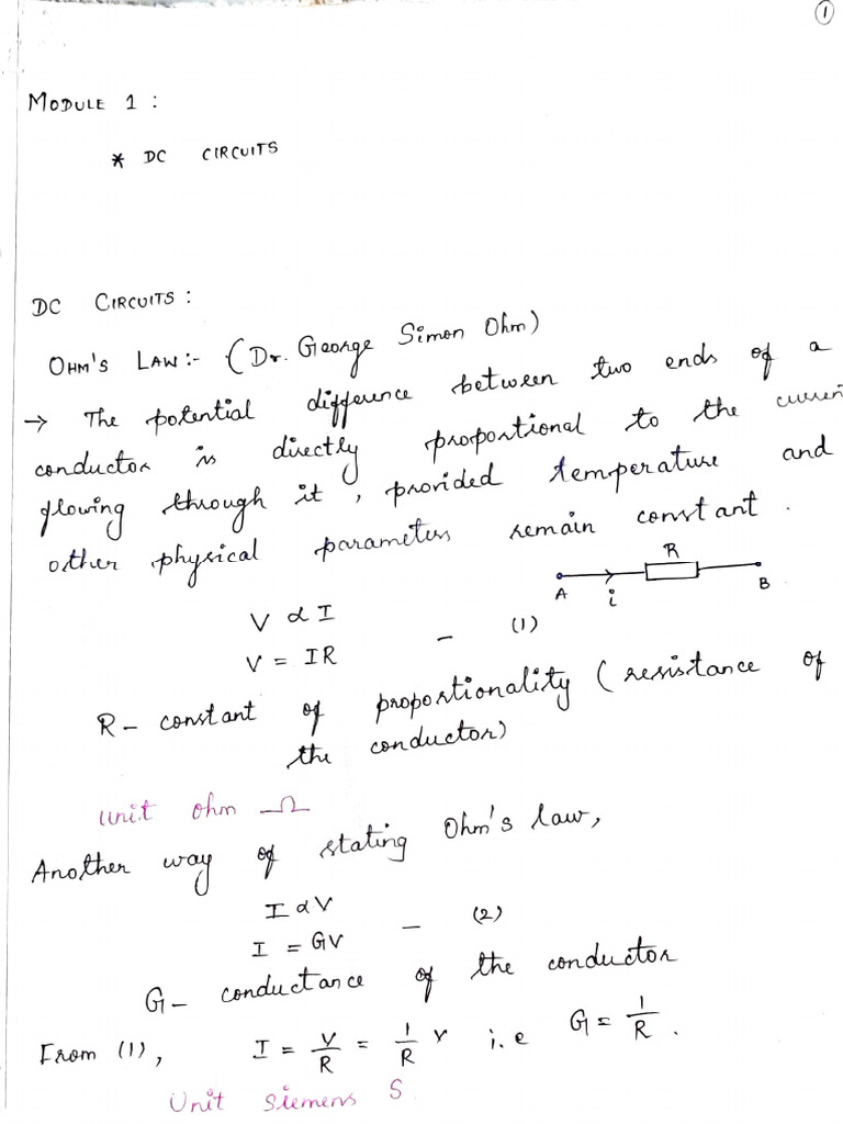 Module 1 Dc Circuits Notes Ele Vtu Pdf