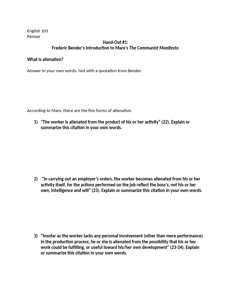 English 103 Bender Handout #1 No Lines | PDF
