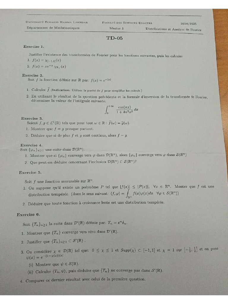 Distribution, Analyse de Fourier TD 05 | PDF