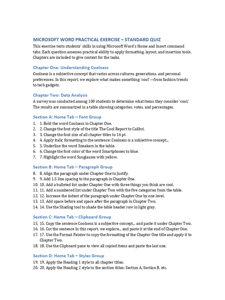 Microsoft Word Practical Quiz Updated | PDF | Microsoft Word | Paragraph