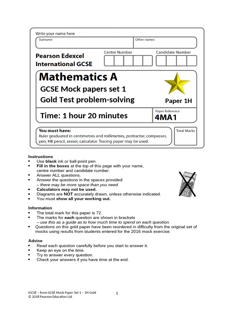 IGCSE Mock Paper 1H Gold Instructions | PDF | Geometry | Mathematics