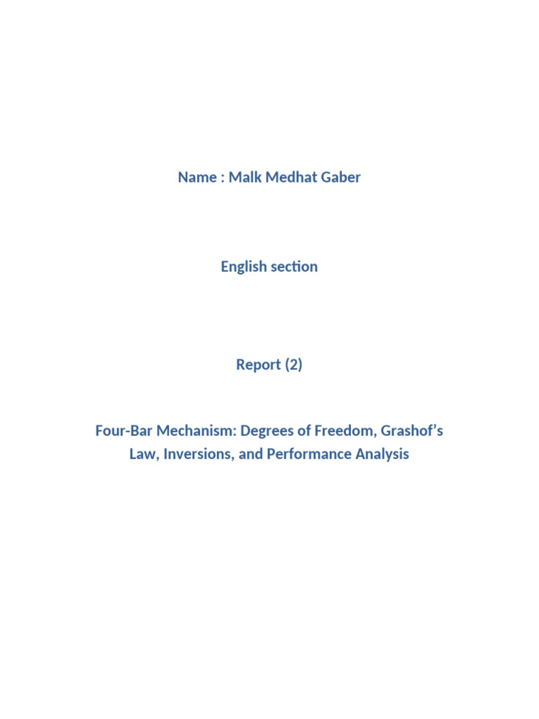 Four-Bar Mechanism: DOF & Grashof's Law | PDF | Mechanics | Mechanical ...