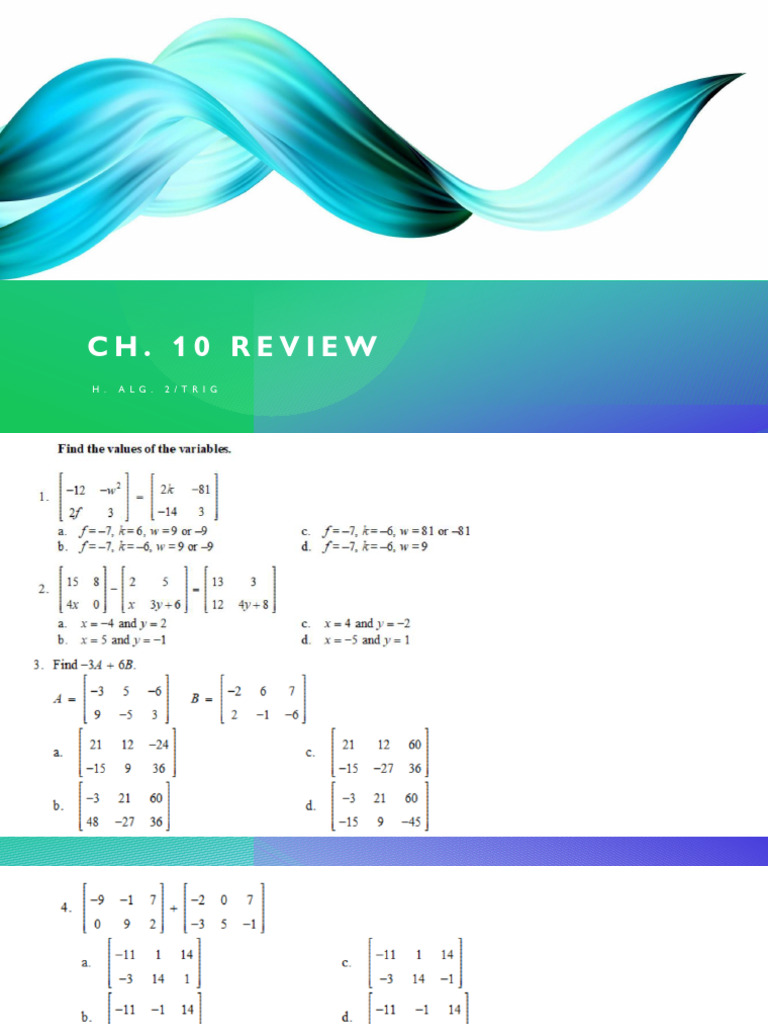 Algebra 2 Trigonometry Chapter 10 Review | PDF