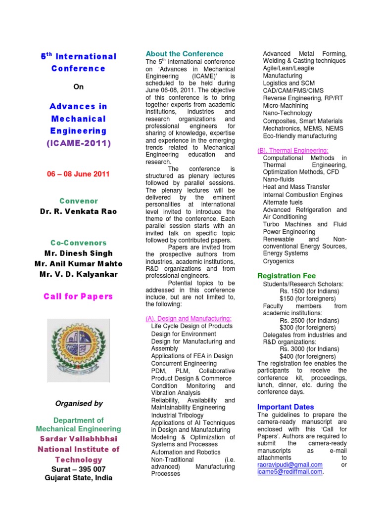 ICAME 2011: Advances in Mechanical Engineering | PDF