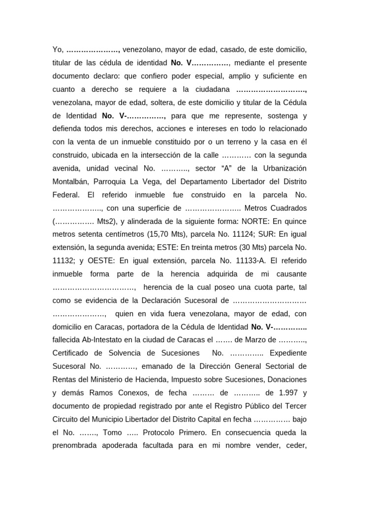 Poder para venta de inmueble heredado | PDF | Bancos