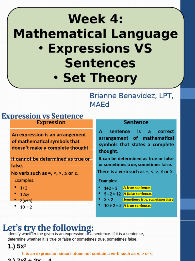 Expression Vs Sentence and Set Theory Copy 3 | PDF | Set (Mathematics ...