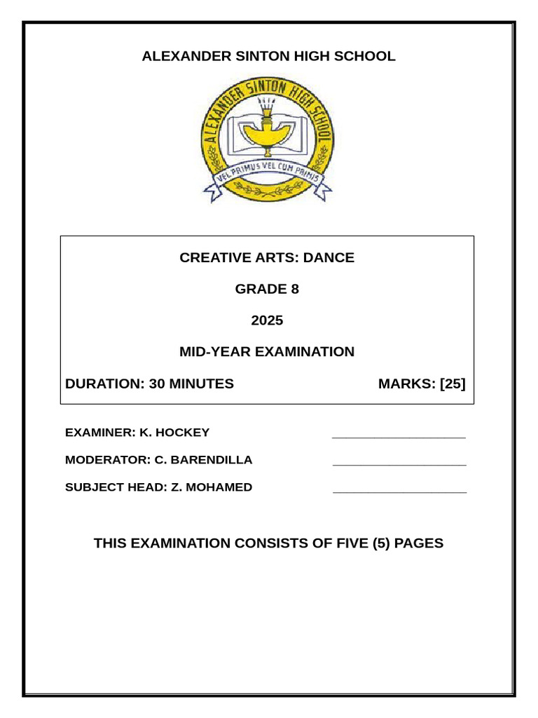 Grade 8 Dance Exam Paper 2025 | PDF | Dances | Choreography