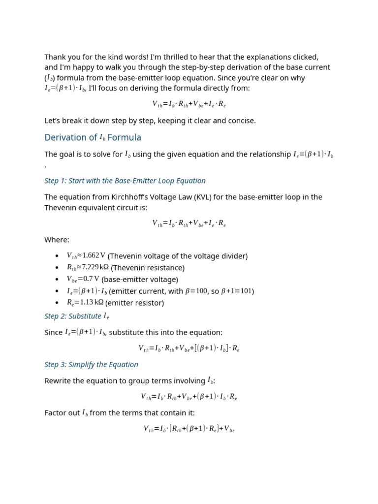(3c) Obtinere Ib Din Formula VTH | PDF | Analog Circuits | Electronic ...