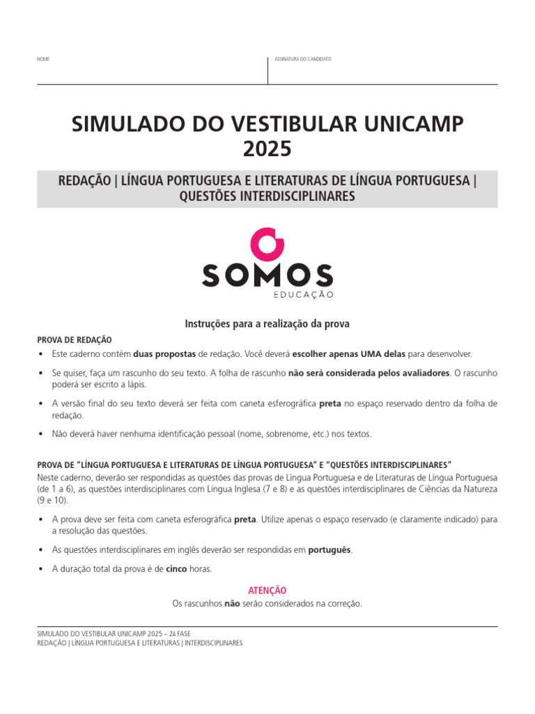 2025.09.08 a 12 - Simulado Unicamp 2ª Fase 1º Dia | PDF | Internet ...