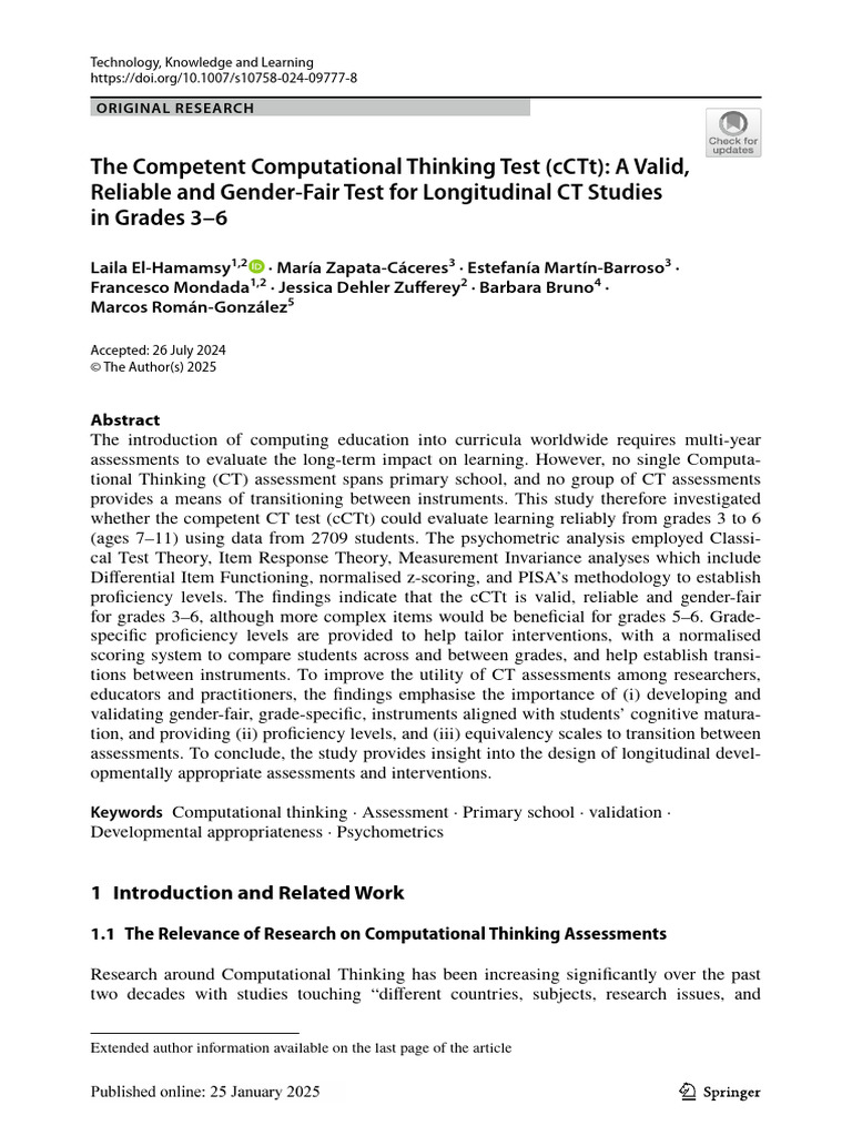 Validating the Competent CT Test for Grades 3-6 | PDF | Psychometrics ...