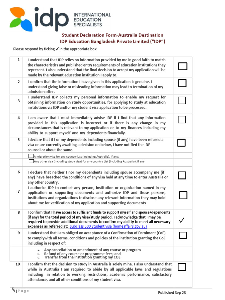 Australia_Student Declaration Form - Blank | PDF | Travel Visa | Justice