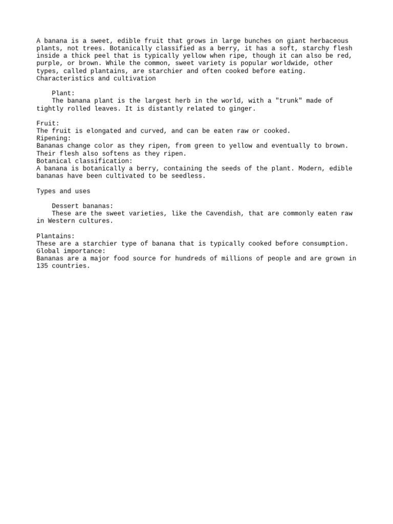 Banana: Types, Cultivation, and Uses | PDF