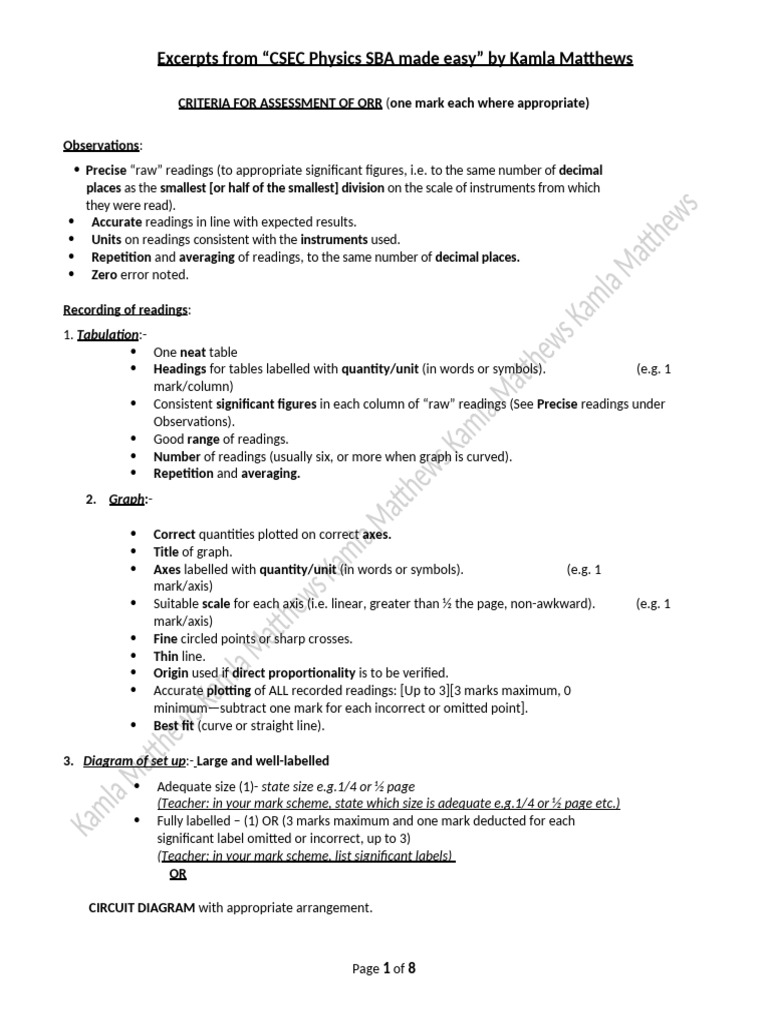 CSEC Physics SBA Assessment Criteria | PDF | Significant Figures ...