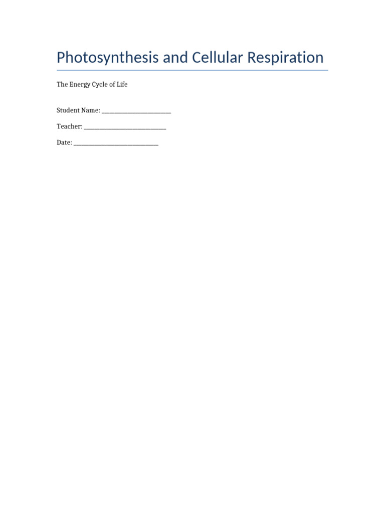 2 Photosynthesis and Cellular Respiration | PDF
