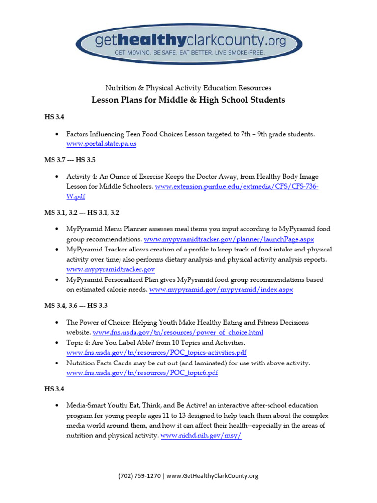 Nutrition Education Resources for Teens | PDF | Nutrition | Diet ...