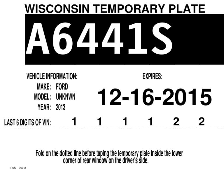 Wisconsin Temporary License Plate Guide | PDF