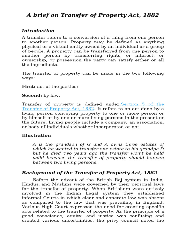 Overview of Transfer of Property Act 1882 | PDF | Property | Mortgage Law